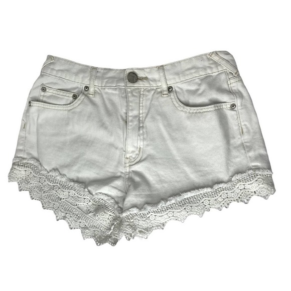 Free People | Shorts | Free People White Denim Lace Trimmed Cutoffs ...